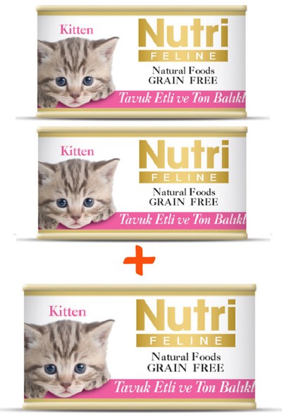Nutri Feline Tahılsız Tavuk Etli & Ton Balıklı Yavru Yaş Kedi Maması 85 gr x 3 Adet Nutri Feline Tahılsız Tavuk Etli & Ton Balıklı Yavru Yaş Kedi Maması 85 gr x 3 Adet