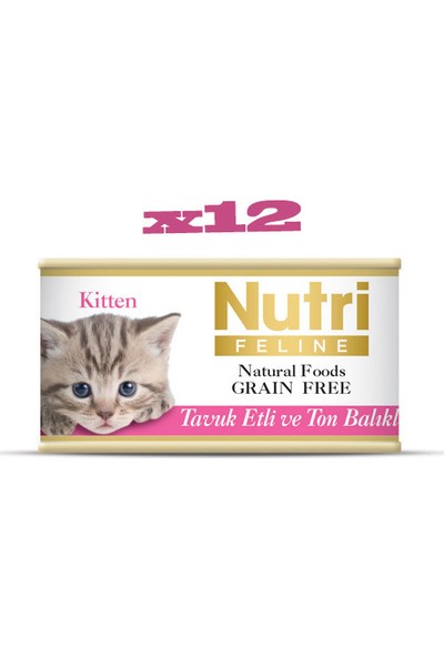 Nutri Feline Tahılsız Tavuk Etli & Ton Balıklı Yavru Yaş Kedi Maması 85 gr x 12 Adet Nutri Feline Tahılsız Tavuk Etli & Ton Balıklı Yavru Yaş Kedi Maması 85 gr x 12 Adet