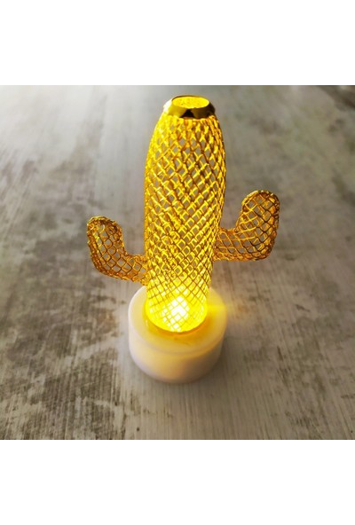 Şeker Ofisi Minik Gold Kaktüs Dekoratif LED Lamba