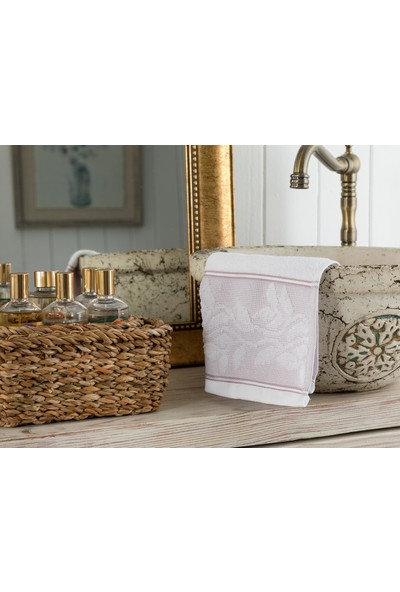Madame Coco Silvestre Bordürü Jakarlı El Havlusu - Mürdüm - 30x45 cm