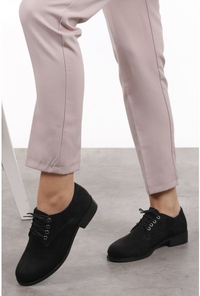 Mio Gusto Berta Siyah Süet Oxford Ayakkabı