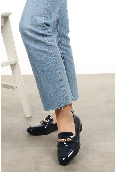 Mio Gusto Olivia Lacivert Rugan Loafer