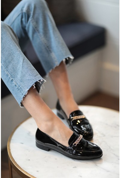 Mio Gusto Olivia Siyah Rugan Loafer