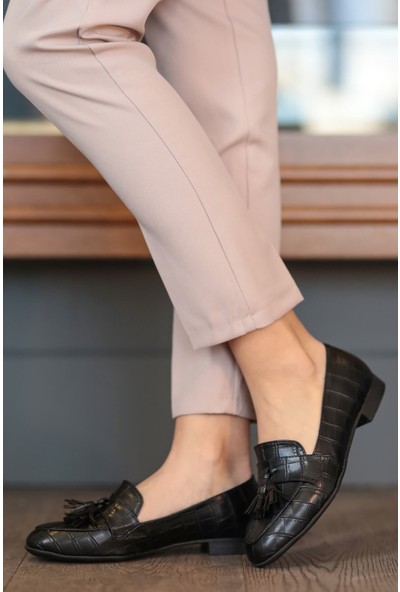 Mio Gusto Loretta Siyah Krokodil Loafer Mio Gusto Loretta Siyah Krokodil Loafer