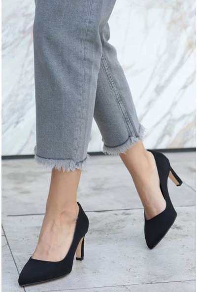 Mio Gusto Lita Siyah Süet Topuklu Ayakkabı