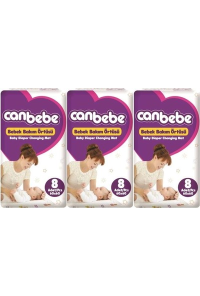 Canbebe 3'lü Bebek Bakım Örtüsü 8 Adet Canbebe 3'lü Bebek Bakım Örtüsü 8 Adet