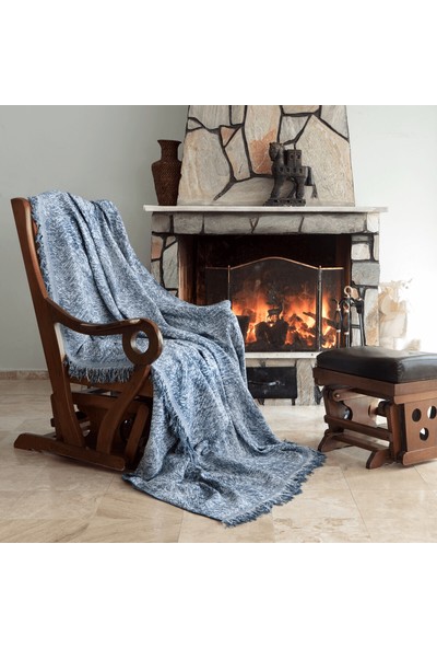 Tekstil Sepeti Lüks Pamuklu Koltuk-Çekyat Örtüsü Lacivert