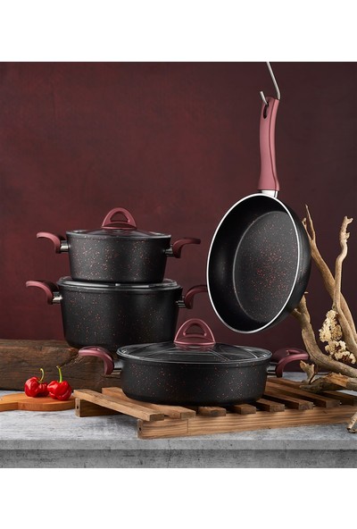 Paçi 7 Parça Anatolıa Bordo Tencere Seti