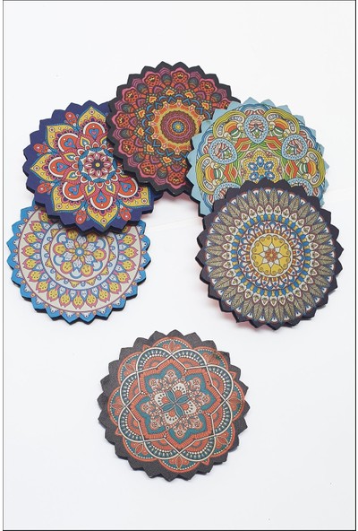 Yz Home 6'lı Çini Desenli Ahşap Bardak Altlığı