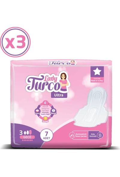Baby Turco Lady Turco Ultra Gece 3 x 7 Ped Baby Turco Lady Turco Ultra Gece 3 x 7 Ped