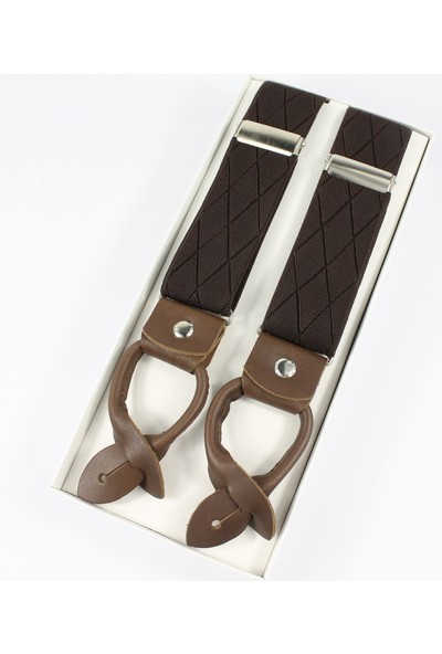 Dwoy Deri Bağlantılı Baklava Desenli Düğmeli Pantolon Askısı