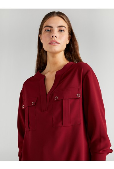 Faik Sönmez Kadın Kaçık Yaka Cep Detaylı Bluz 61135