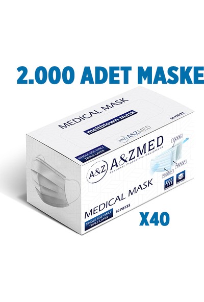 A&Z Med Meltblown Katmanlı 3 Katlı Cerrahi Maske - Beyaz 2000 Adet
