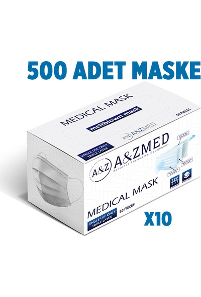 A&Z Med Meltblown Katmanlı 3 Katlı Cerrahi Maske - Beyaz 500 Adet