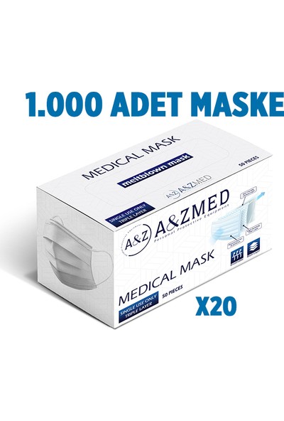 A&Z Med Meltblown Katmanlı 3 Katlı Cerrahi Maske - Beyaz 1000 Adet