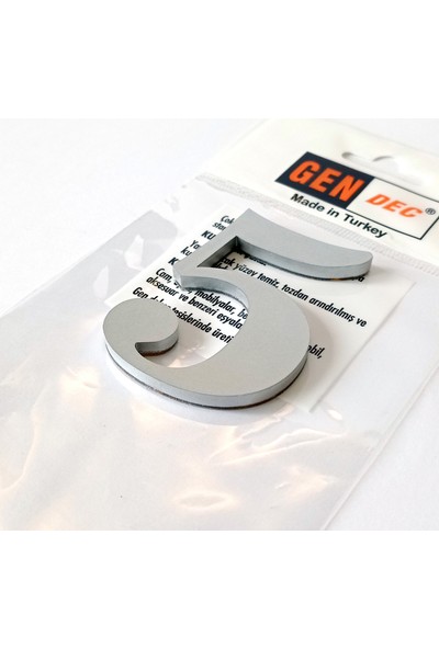 Gendec Kapı Numarası 7cm No:5 Metalik Gri Kendinden Yapışkanlı Numara Gendec Kapı Numarası 7cm No:5 Metalik Gri Kendinden Yapışkanlı Numara