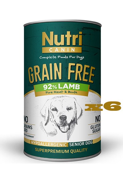 Nutri Canin Tahılsız Kuzu Etli & Tatlı Patatesli Yaşlı Köpek Konservesi 400 gr x 6 Adet Nutri Canin Tahılsız Kuzu Etli & Tatlı Patatesli Yaşlı Köpek Konservesi 400 gr x 6 Adet