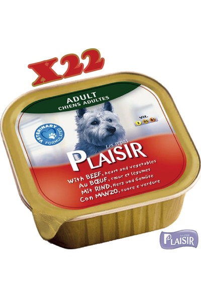 Plaisir Pate Sığır Etli & Sebzeli Yaş Köpek Maması 150 gr x 22 Adet