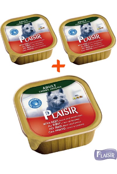 Plaisir Pate Sığır Etli & Sebzeli Yaş Köpek Maması 150 gr x 3 Adet