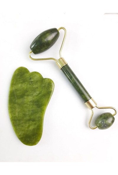 Osmanlı Doğal Taş Yeşim Masaj Taşı Roller ve Guasha Set