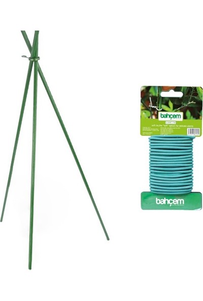 Bahçem Çapraz 3'lü Bitki Destek Çubuğu 90CM + 5mt Yumuşak Bağlama Ipi 2'li Set Bahçem Çapraz 3'lü Bitki Destek Çubuğu 90CM + 5mt Yumuşak Bağlama Ipi 2'li Set