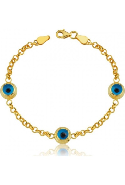 Ateş Silver 925 Ayar Gümüş Nazar Boncuklu Doc Zincir Bebek Bileklik