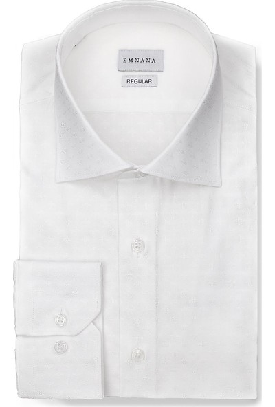 Emnana Beyaz Desenli Regular Fit Gömlek