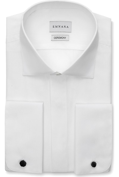 Emnana Beyaz Premium İtalyan Yaka Regular Fit Smokin Gömlek