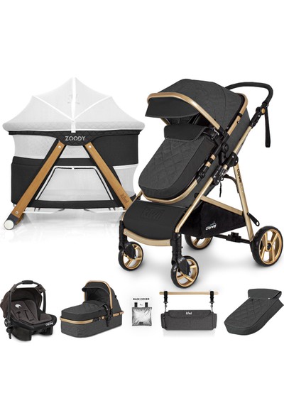 Kiwi 6 In 1 Yeni Doğan Paketi City Way Travel Sistem Bebek Arabası + Zoody Park Yatak Beşik