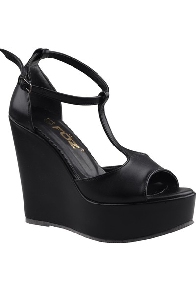 Föz Siyah Kadın 12 cm Dolgu Topuklu Ayakkabı D99
