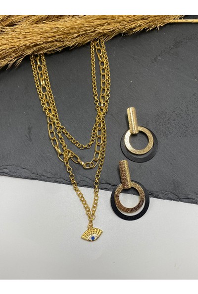 Takı Noktası Göz Kolye Geometrik Küpe Seti