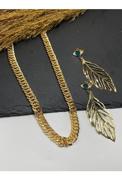 Takı Noktası Chocker Kolye Yaprak Küpe Seti Takı Noktası Chocker Kolye Yaprak Küpe Seti