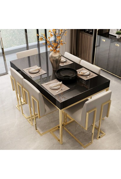 Püff Konsept Lüx Siyah Yemek Masası