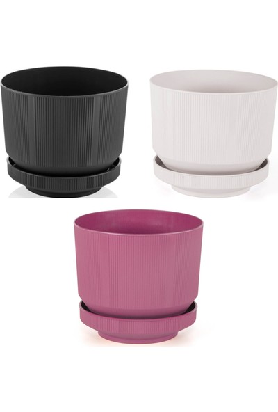 Minia Bahçe 3’lu Plastik Tabaklı Saksı 3 Renk Minia Bahçe 3’lu Plastik Tabaklı Saksı 3 Renk