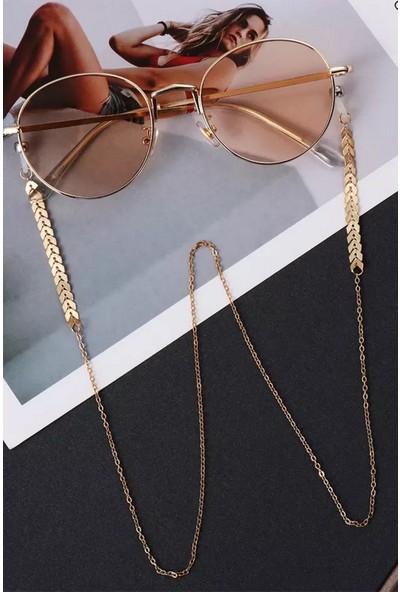 Hane14 Happy Balık Sırtı Zincirli Gözlük Zinciri Gold