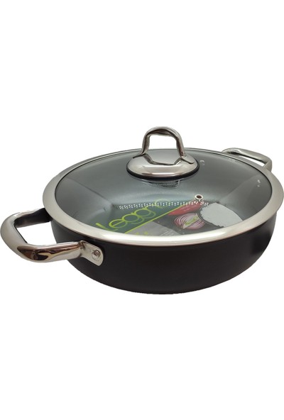 Leggno 28 cm Sığ Tencere Cam Kapak Çelik Kulp