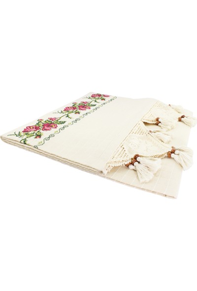 Bedinn Naturel Perde 240X190 Cm Pembe Kanaviçeli Bedinn Naturel Perde 240X190 Cm Pembe Kanaviçeli