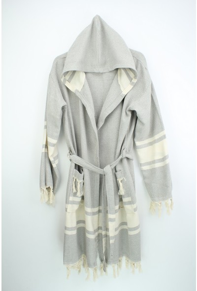 Bedinn Peştemal Bornoz Balık Sırtı Çizgili Gri
