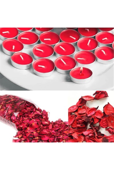 Deco Elit 1000 Adet Kuru Gül Yaprağı + 25 Adet Kırmızı Tealight Mum Romantik Süsleme Deco Elit 1000 Adet Kuru Gül Yaprağı + 25 Adet Kırmızı Tealight Mum Romantik Süsleme