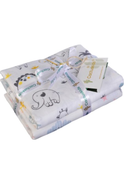 Cactus Kids Müslin Bebek Battaniyesi Pamuk 2'li Bulut - Fil