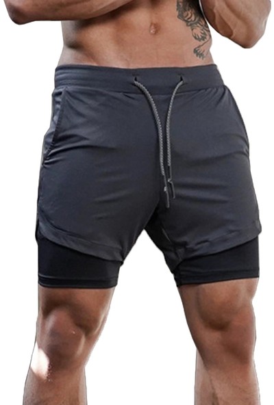 Erkek 2 Katmanlı Havlu Spor Şort (Yurt Dışından)
