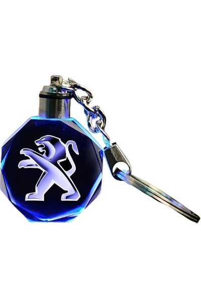 Peugeot Logolu LED Işıklı 3D Araba Anahtarlık Yedek Pil +