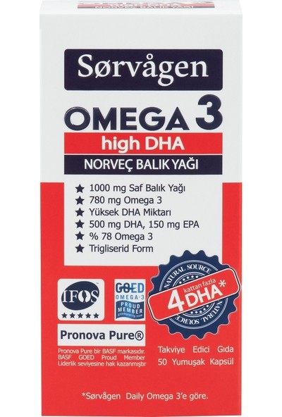 Sorvagen Omega 3 High Dha Saf Norveç Balık Yağı, 50 Kapsül, 1000 Mg Sorvagen Omega 3 High Dha Saf Norveç Balık Yağı, 50 Kapsül, 1000 Mg