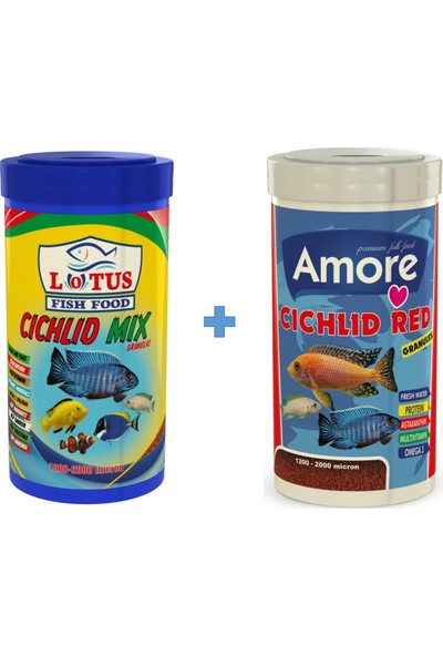 Lotus Cichlid Mix 1000 ml + Amore Cichlid Red 1000 ml Ciklet Balık Yemi Lotus Cichlid Mix 1000 ml + Amore Cichlid Red 1000 ml Ciklet Balık Yemi