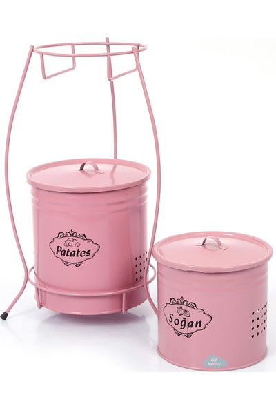 Bay Nuvola 2 Katlı Patates Soğan Kovası Kutusu Sepeti Standlı Metal Sebzelik Pembe Bay Nuvola 2 Katlı Patates Soğan Kovası Kutusu Sepeti Standlı Metal Sebzelik Pembe