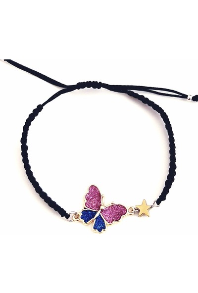 Funny Takı Hematit Yıldızlı Kelebek Makrome Bileklik Siyah Renk