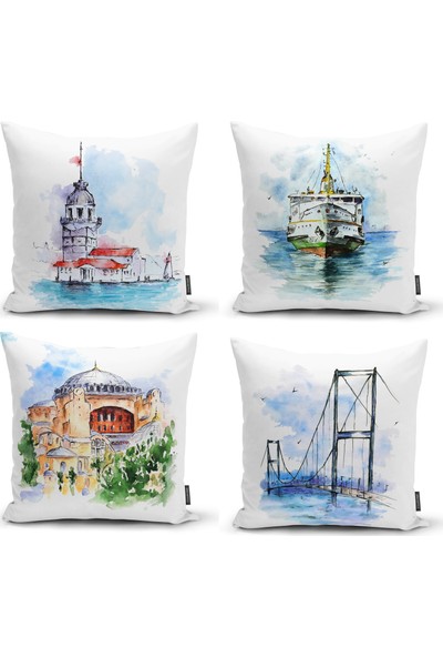 Yashome 4'lü Kombin Dekoratif Modern Kırlent Yastık Kılıfı Seti