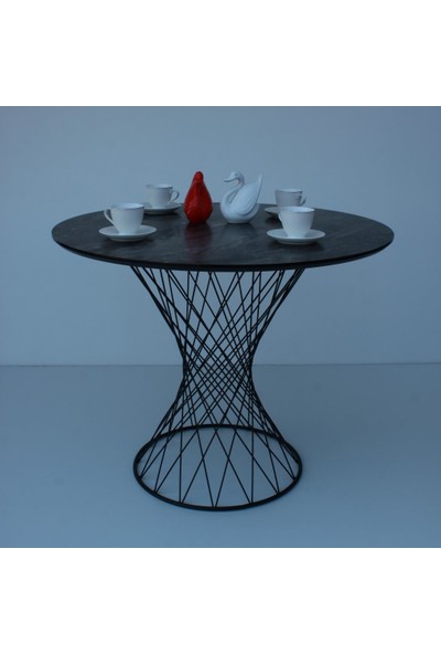 Sivasgözde Siyah Mermer Desen Yuvarlak Balkon Mutfak Masası