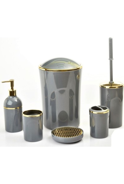 Imera Gri-Gold Akrilik Banyo Seti 6'lı