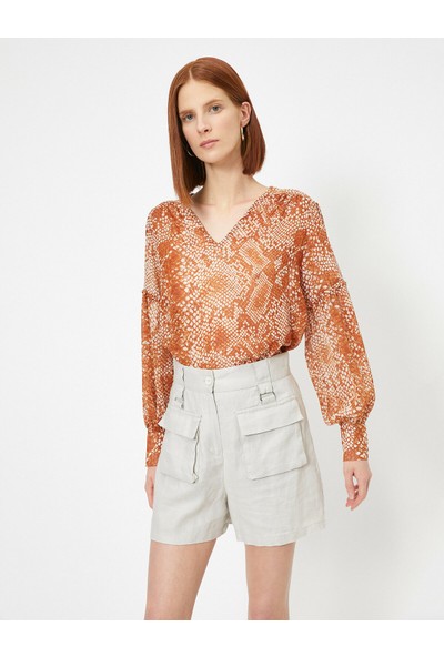 Koton Kadın Uzun Kollu Yilan Derisi Desenli Bluz